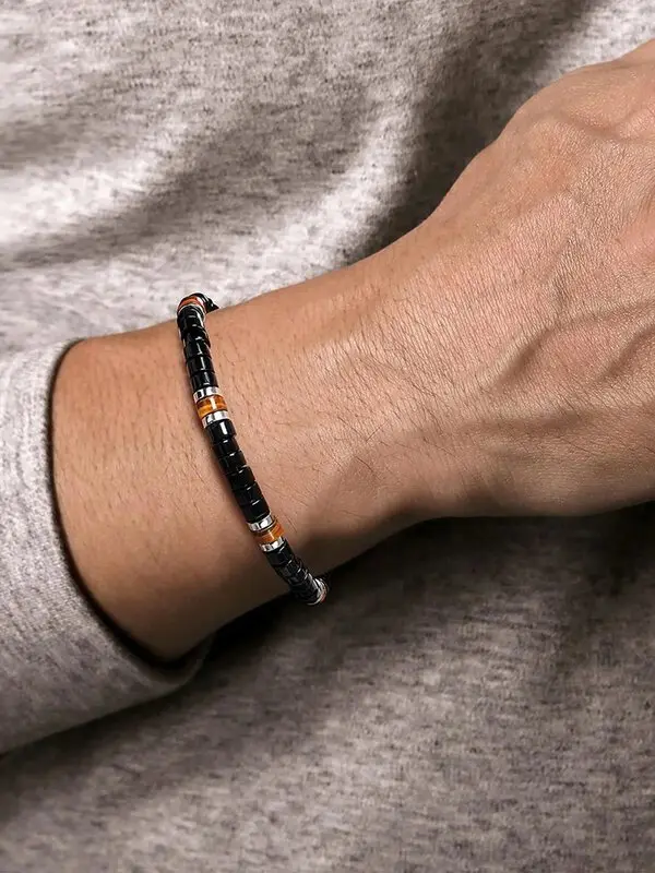 GABRIEL & CO Contemporary Sterling Onyx & Tiger's Eye Beaded Bracelet