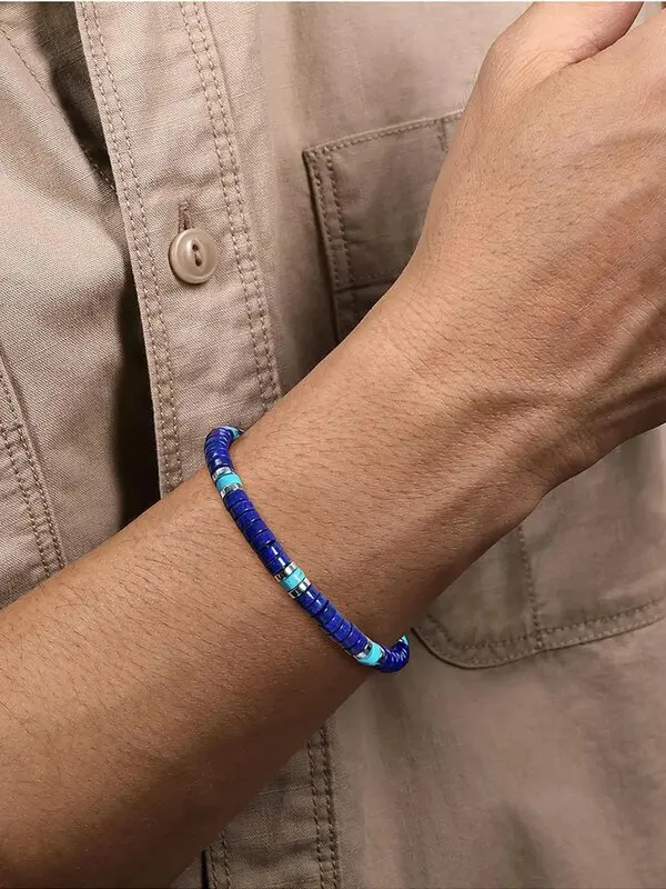 GABRIEL & CO Contemporary Sterling Silver, Lapis And Turquoise Beaded Bracelet