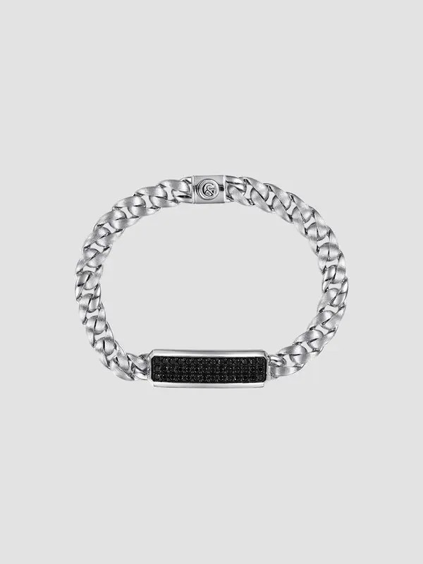 GABRIEL & CO Classic Sterling & Black Spinel Cuban Link Id Bracelet