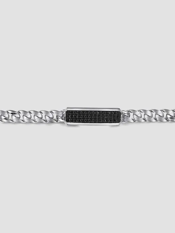 GABRIEL & CO Classic Sterling & Black Spinel Cuban Link Id Bracelet
