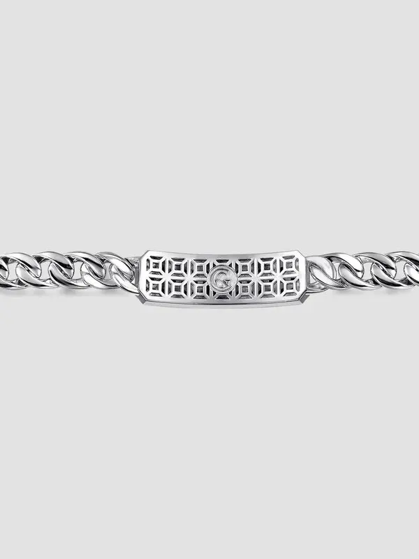 GABRIEL & CO Classic Sterling & Black Spinel Cuban Link Id Bracelet
