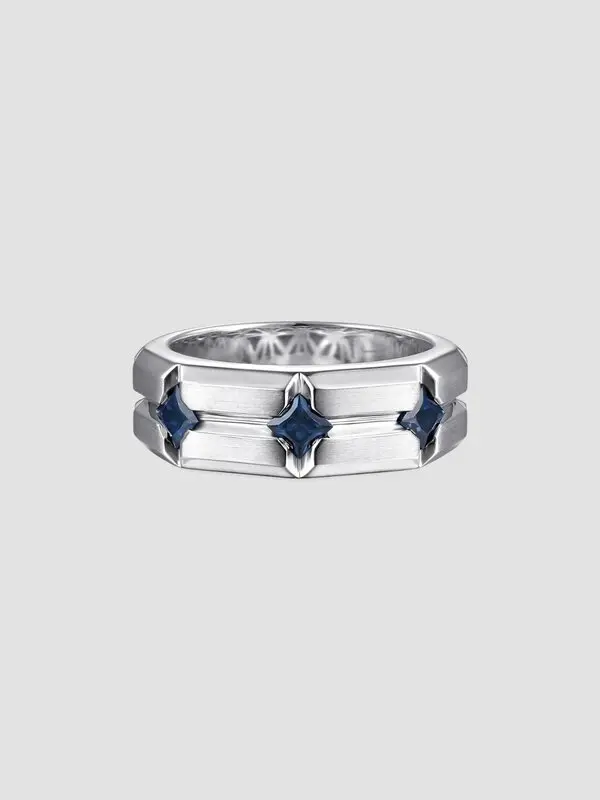 GABRIEL & CO Geo Sterling & Sapphire Wide Band Ring