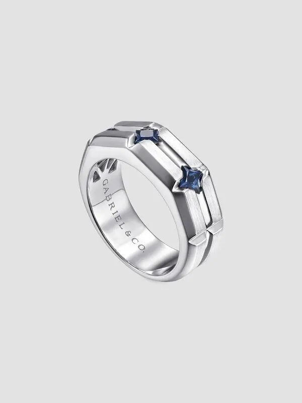 GABRIEL & CO Geo Sterling & Sapphire Wide Band Ring