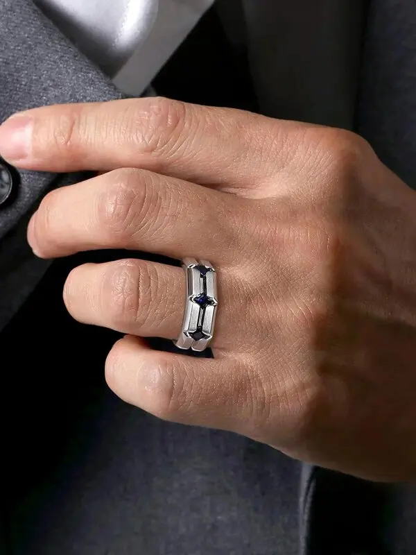 GABRIEL & CO Geo Sterling & Sapphire Wide Band Ring