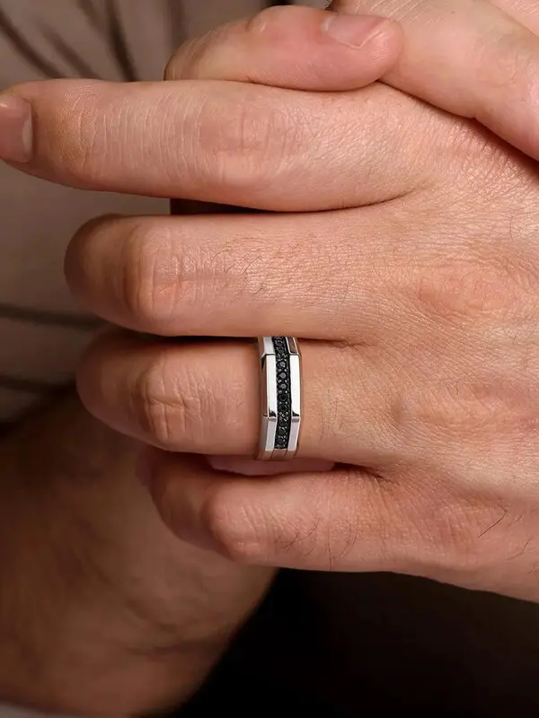 GABRIEL & CO Facets Sterling & Black Spinel Band Ring