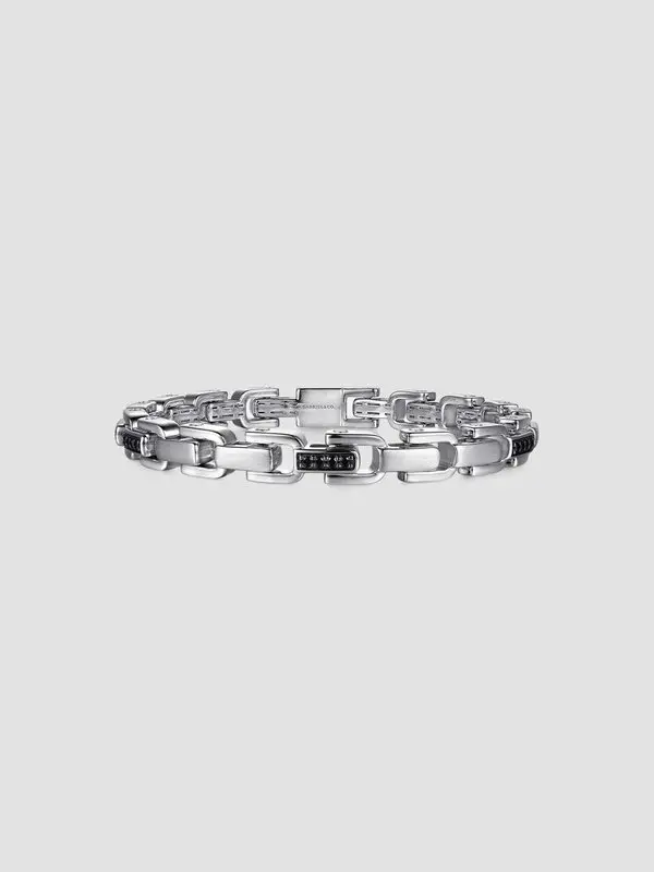 GABRIEL & CO Contemporary Sterling & Black Spinel Cylindrical Link Chain Bracelet