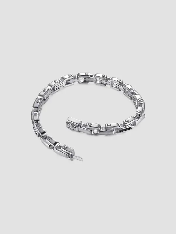 GABRIEL & CO Contemporary Sterling & Black Spinel Cylindrical Link Chain Bracelet