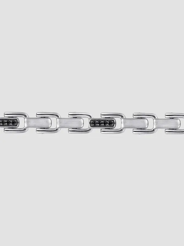 GABRIEL & CO Contemporary Sterling & Black Spinel Cylindrical Link Chain Bracelet