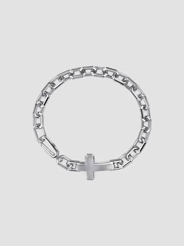 GABRIEL & CO Contemporary Sterling Faceted Link Cross Chain Bracelet