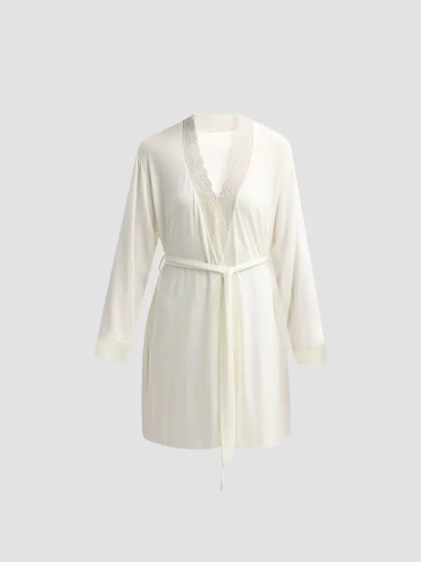 Eberjey Lara Lace-trimmed Robe - Ivory