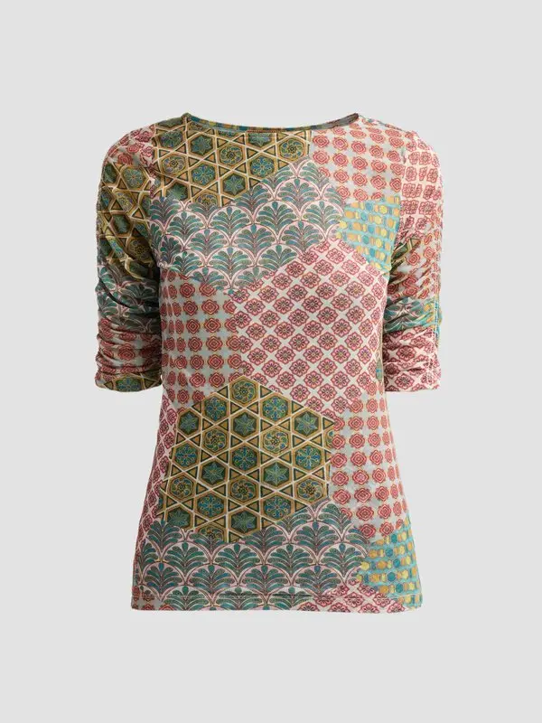 Johnny Was Mesh Ruched Sleeve T-shirt - Jiro