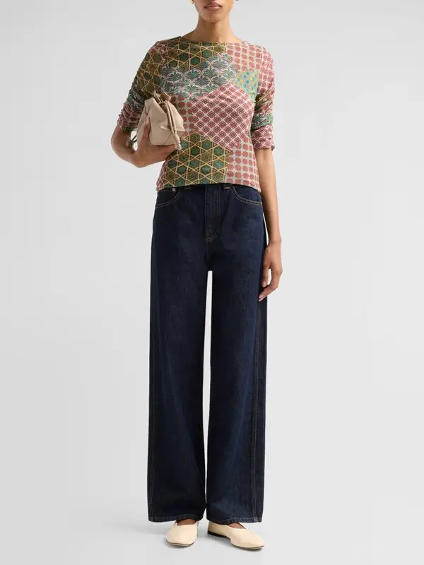 Johnny Was Mesh Ruched Sleeve T-shirt