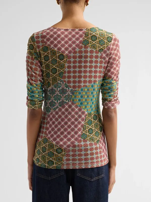 Johnny Was Mesh Ruched Sleeve T-shirt