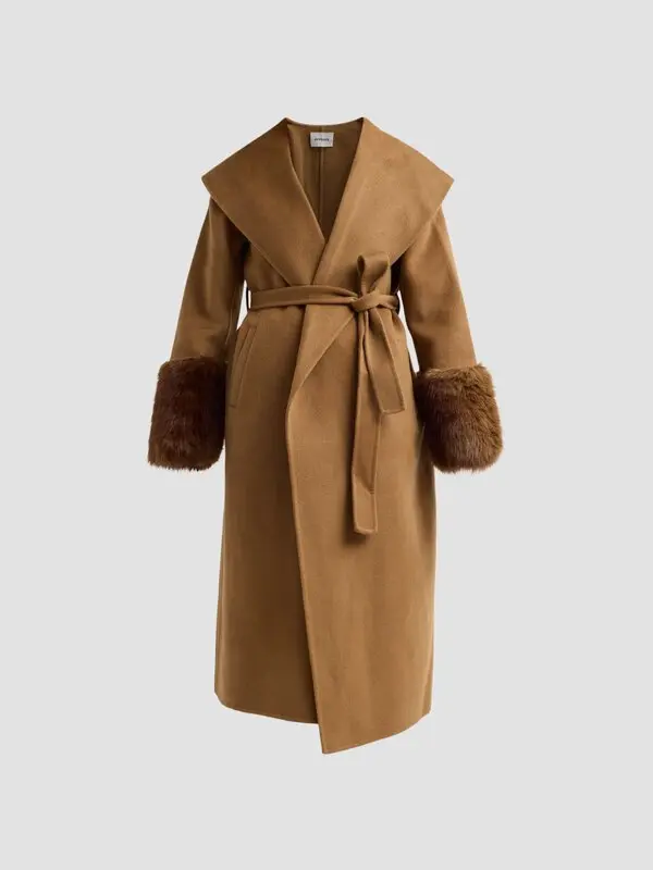 Apparis Jill Faux-mink Fur Cuff Wool Belted Coat - Camel