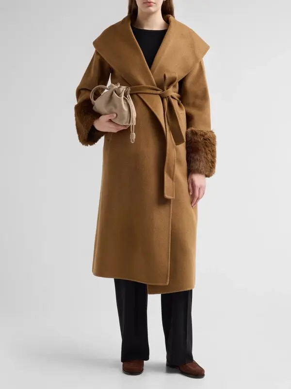 Apparis Jill Faux-mink Fur Cuff Wool Belted Coat