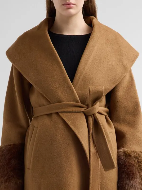 Apparis Jill Faux-mink Fur Cuff Wool Belted Coat