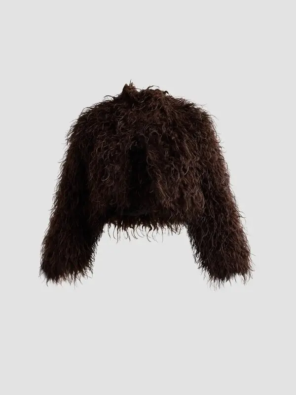 Apparis Ginette Faux-mongolian Fur Short Jacket - Deep Brown