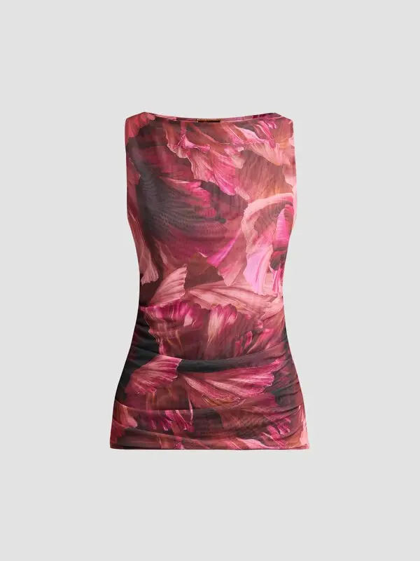 Johnny Was Boat Neck Ruched Mesh Top - Rosalya