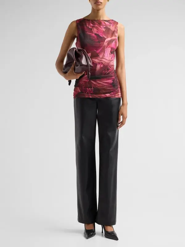Johnny Was Boat Neck Ruched Mesh Top