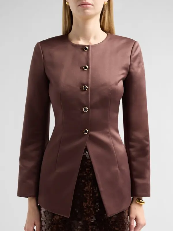 Tanya Taylor Heather Satin Collarless Blazer