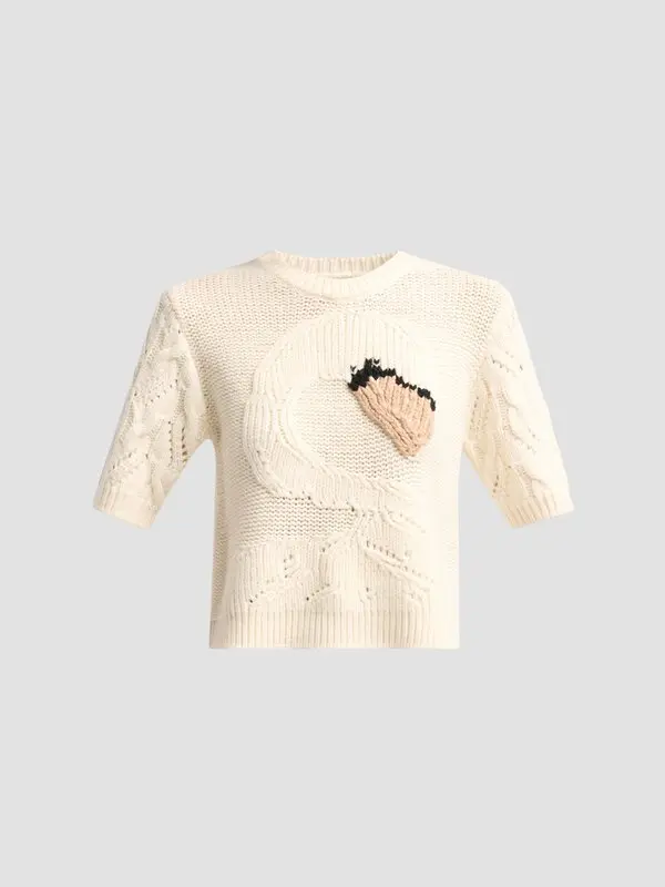 Tanya Taylor Baxter Wool Swan Pointelle Sweater - Cream