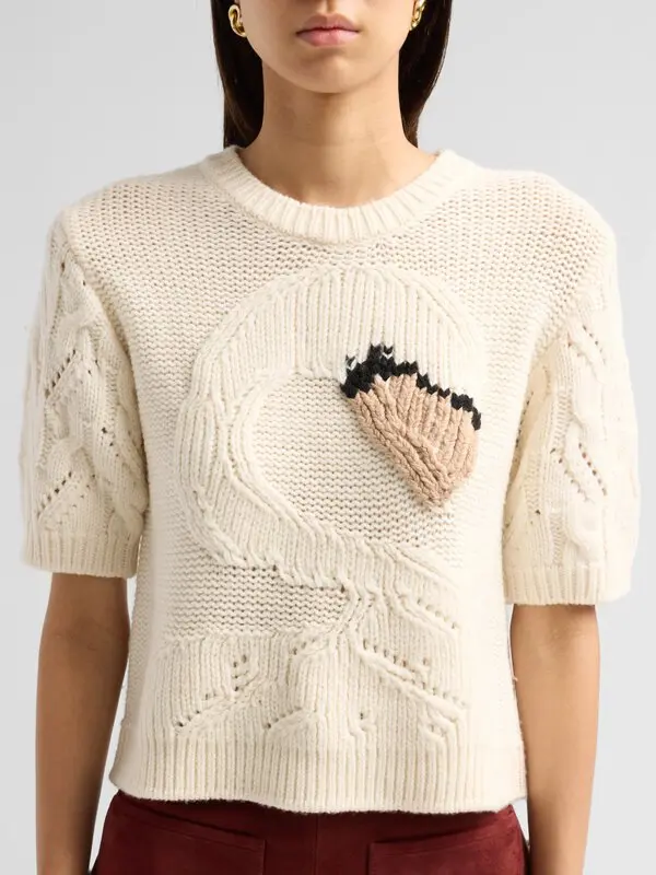 Tanya Taylor Baxter Wool Swan Pointelle Sweater
