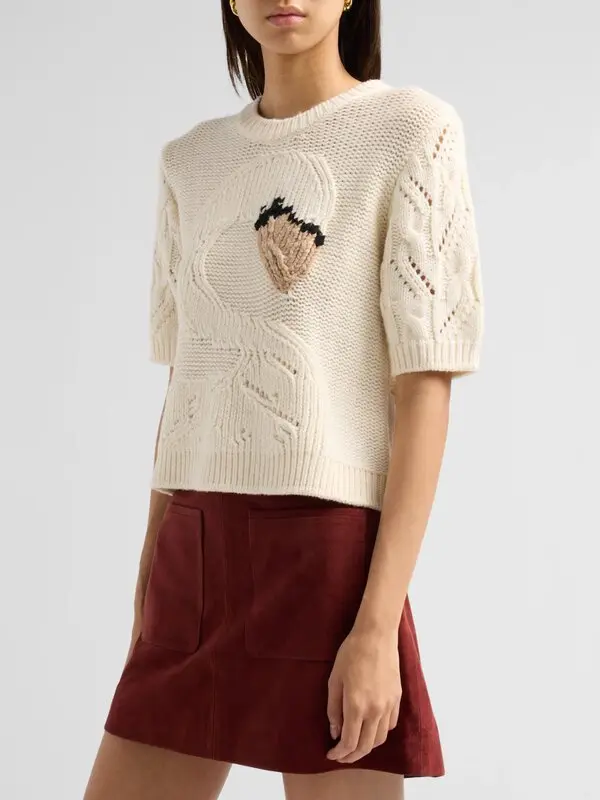 Tanya Taylor Baxter Wool Swan Pointelle Sweater