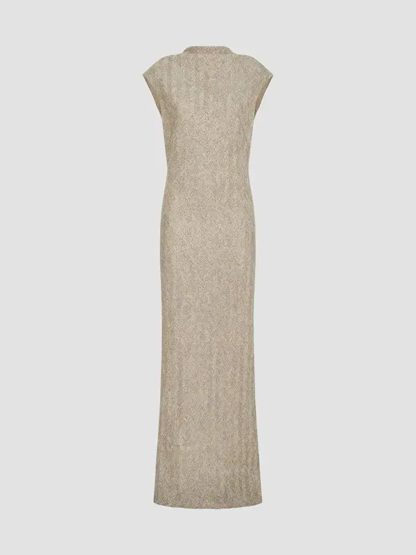 Brunello Cucinelli Dazzling Chevron Embroidery Dress In Sparkling Mohair And Wool - Rope
