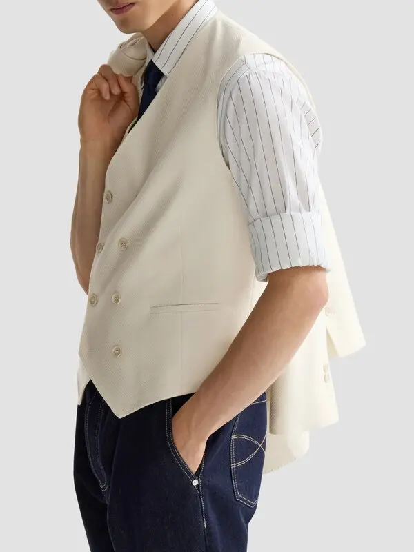 Brunello Cucinelli Virgin Wool And Cotton Chevron One And A Half Breasted Waistcoat