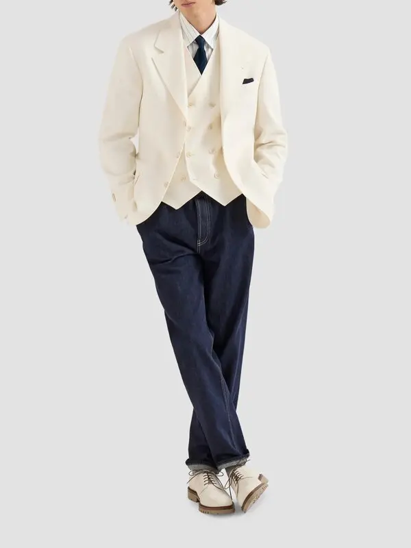 Brunello Cucinelli Virgin Wool And Cotton Chevron One And A Half Breasted Waistcoat