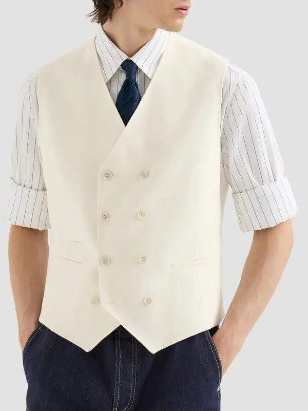 Brunello Cucinelli Virgin Wool And Cotton Chevron One And A Half Breasted Waistcoat