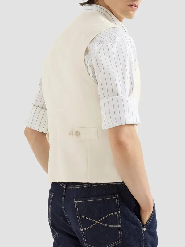 Brunello Cucinelli Virgin Wool And Cotton Chevron One And A Half Breasted Waistcoat