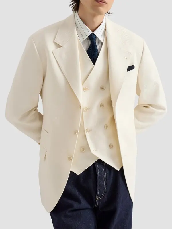 Brunello Cucinelli Virgin Wool And Cotton Chevron Tailor Blazer