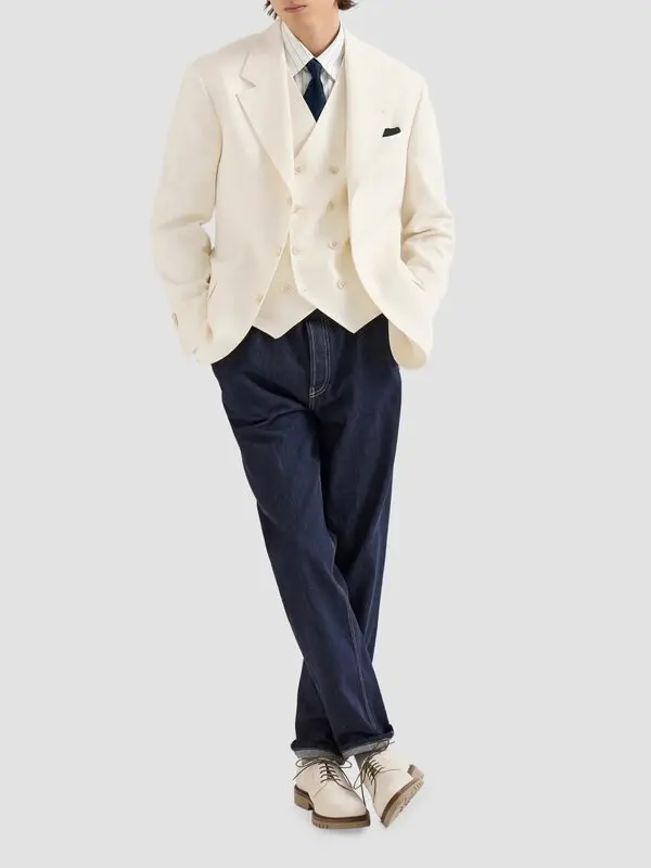 Brunello Cucinelli Virgin Wool And Cotton Chevron Tailor Blazer
