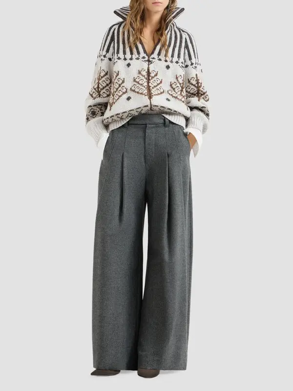 Brunello Cucinelli Virgin Wool And Cashmere Twill Flannel Pleated Barrel Trousers