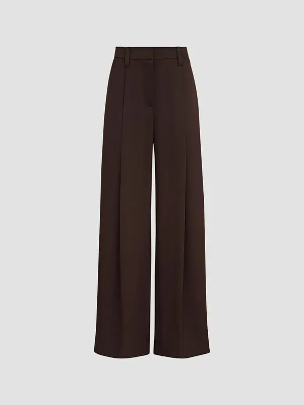 Brunello Cucinelli Silk Satin Pleated Barrel Trousers With Monili - Coffee
