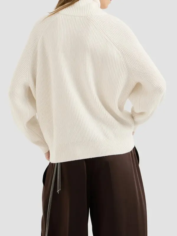 Brunello Cucinelli Cashmere English Rib Turtleneck Sweater - Butter