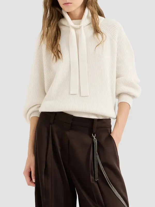 Brunello Cucinelli Cashmere English Rib Turtleneck Sweater - Butter