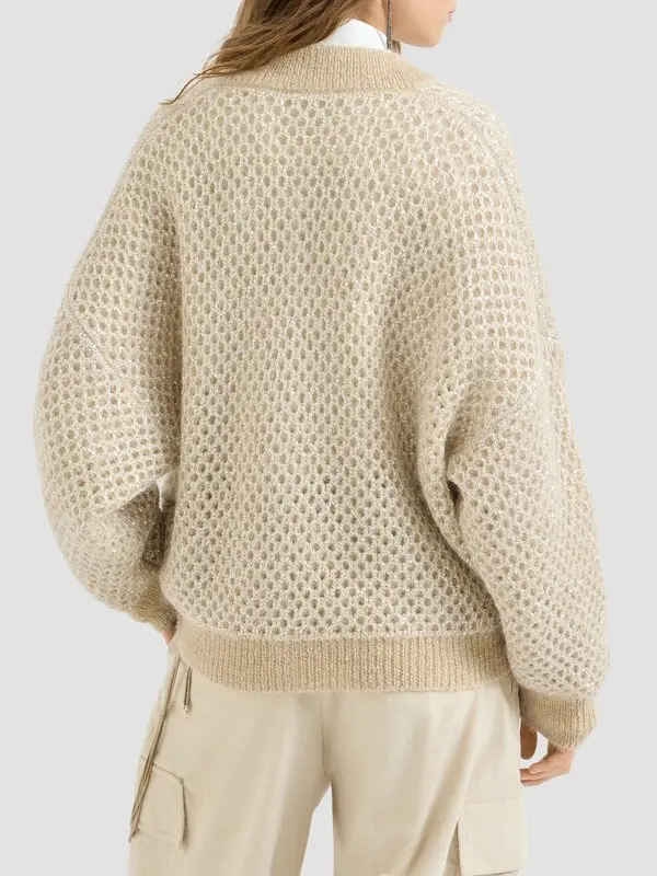 Brunello Cucinelli Dazzling Net Knit Bomber Jacket In Mohair