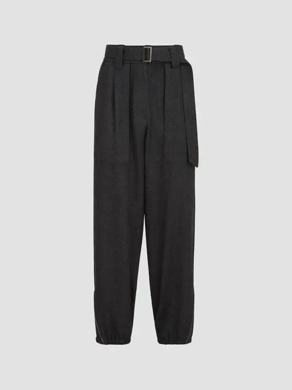 Brunello Cucinelli Virgin Wool And Cashmere Twill Flannel Loose Cargo Trousers - Anthracite