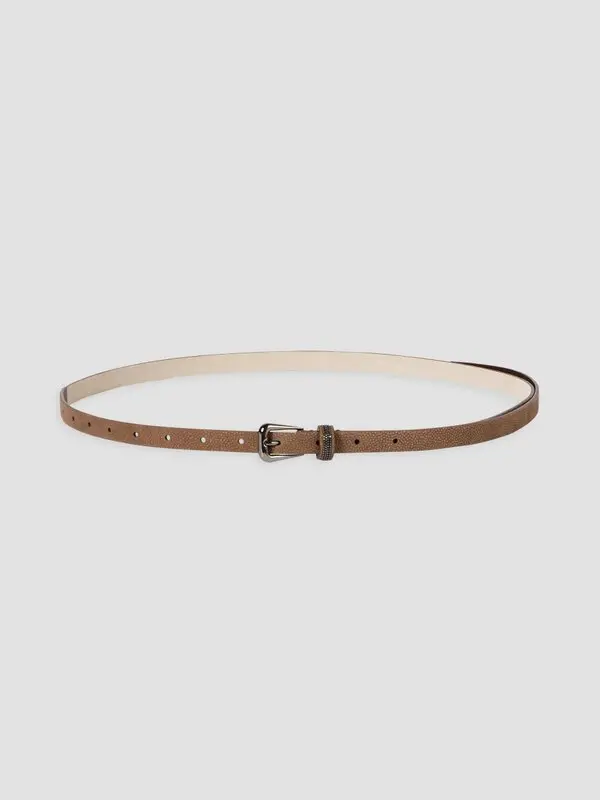 Brunello Cucinelli Sparkling Textured Leather Belt With Shiny Loop