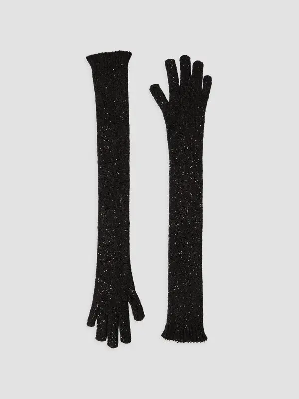 Brunello Cucinelli Dazzling Texture Knit Gloves - Black