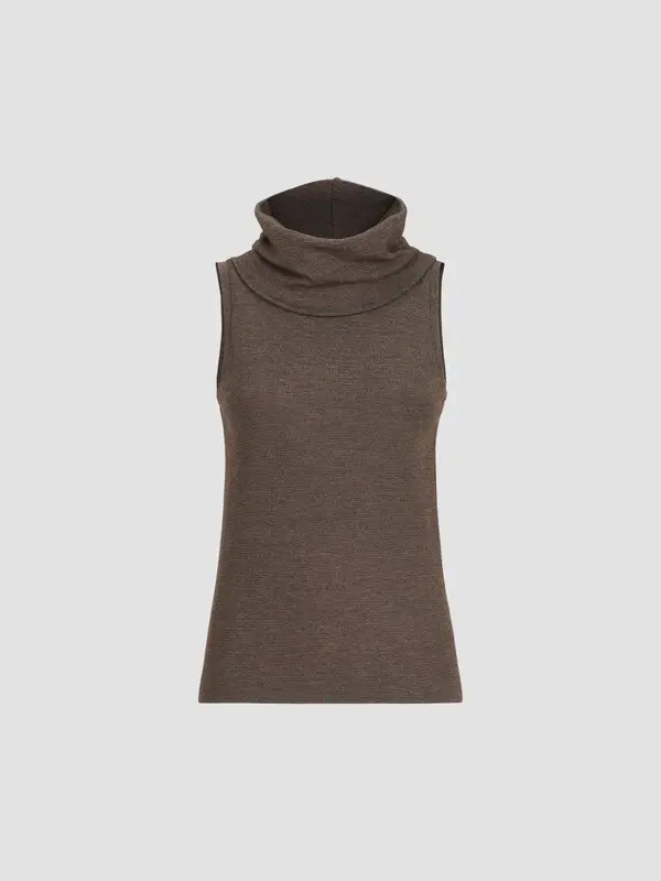 Brunello Cucinelli Sparkling Virgin Wool Jersey Turtleneck Top - Coffee