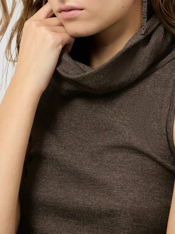 Brunello Cucinelli Sparkling Virgin Wool Jersey Turtleneck Top