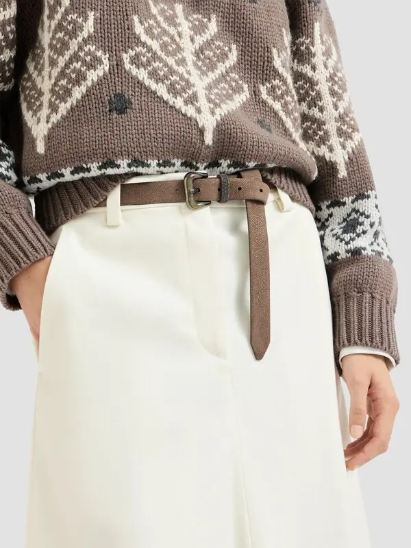 Brunello Cucinelli Sparkling Textured Leather Belt With Monili - Bark