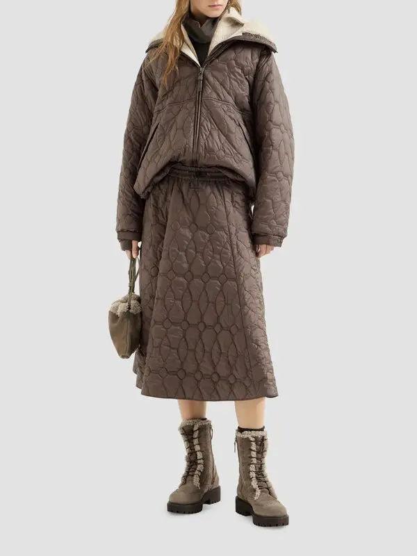 Brunello Cucinelli Water-resistant Matte Nylon Outerwear Coat With Thermore Padding, Shearling And Shiny Zipper Pull