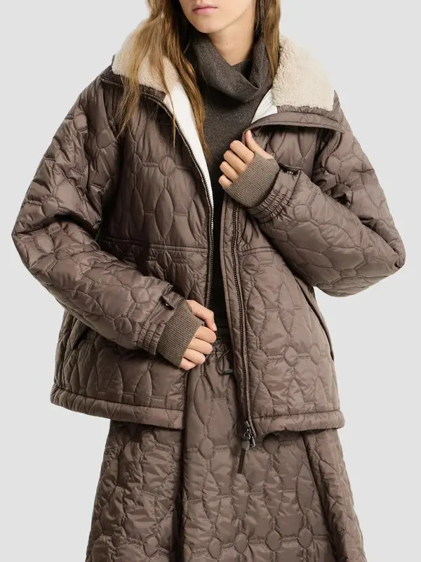 Brunello Cucinelli Water-resistant Matte Nylon Outerwear Coat With Thermore Padding, Shearling And Shiny Zipper Pull