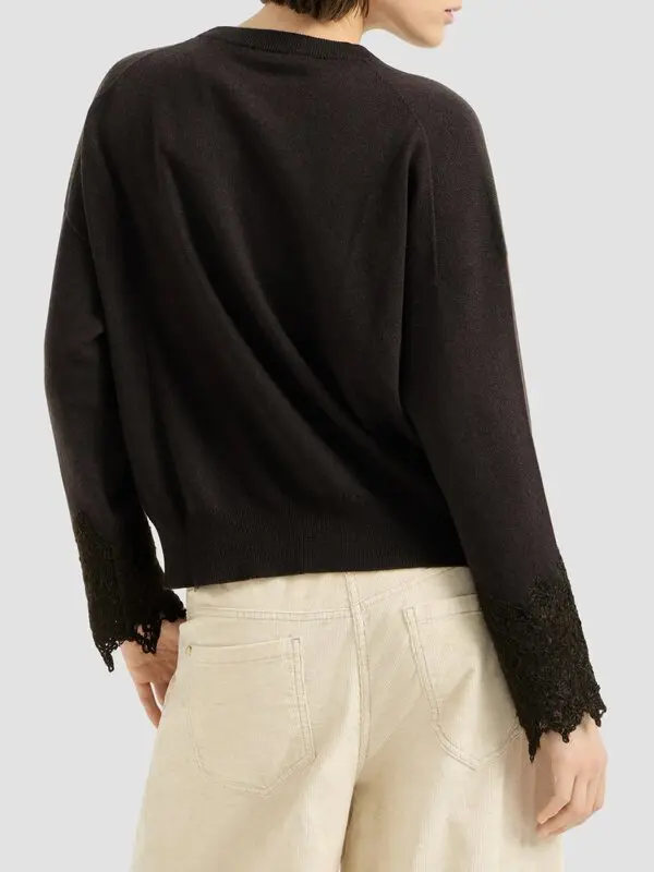Brunello Cucinelli Cashmere Sweater With Wispy Lace Cuffs