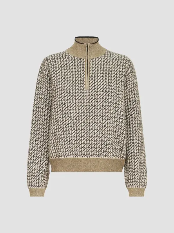 Brunello Cucinelli Mohair, Virgin Wool And Cashmere Sparkling Houndstooth Turtleneck Sweater - Light Brown