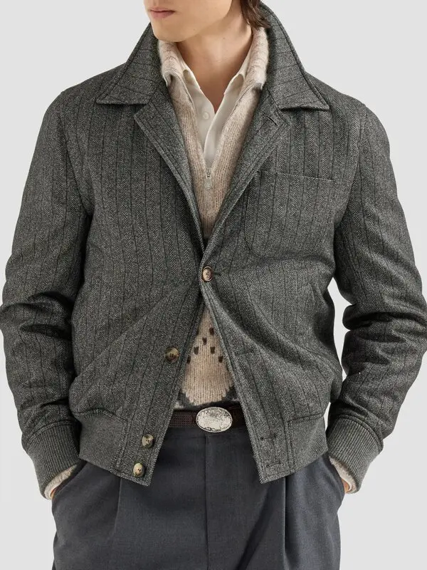 Brunello Cucinelli Cashmere And Silk Chalk Stripe Chevron Outerwear Jacket